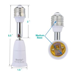 Borju Light Socket Extender [2-Pack], 4.5 Inch Light Socket Extension, 360° Adjustable Light Socket, White