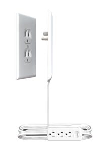 sleek socket - the original & patented ultra-thin outlet concealer with cord concealer kit, 3 outlet power strip, 8-foot cord, universal size, ul certified (ideal for livingrooms & bedrooms)