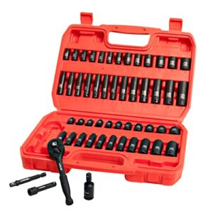 llndei 1/4”drive impact socket set, 52 pcs mechanic tool set with 72-tooth ratchet & adapter, cr-v, metric and sae sockets storage kit for household automotive repair diy project