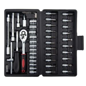 yzmlol ratchet wrench set and drive socket set，46 pieces 1/4 inch drive socket ratchet wrench set,includes metric bit socket set and extension bar for auto/motorcycle repairing and household.