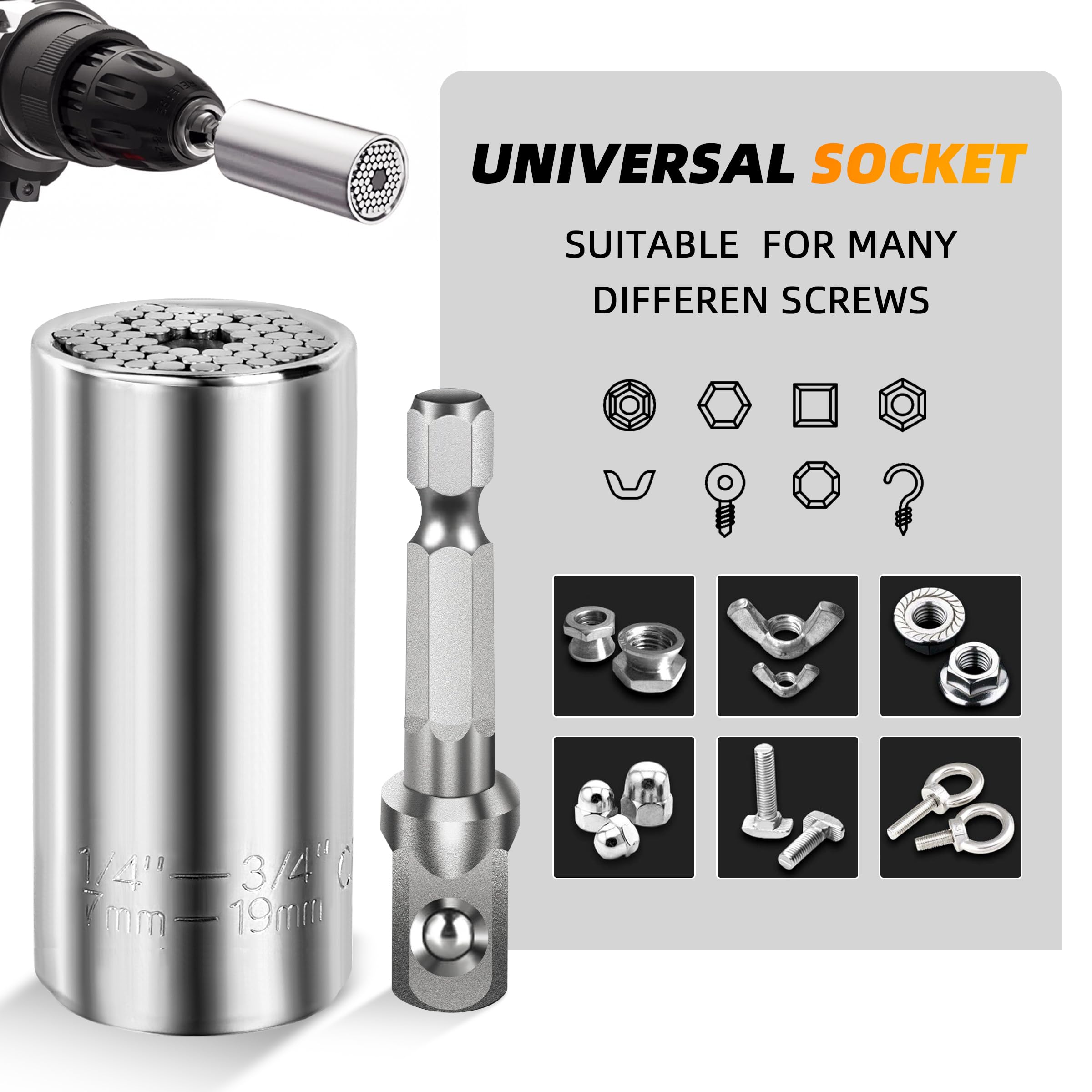 Super Universal Socket Tools Gifts for Men Dad Husband, Gifts for Mothers Fathers Day from Kids Son Daughters Wife Socket Power Drill Adapter Cool Gadgets for Men Birthday gifts for Women Men (1)