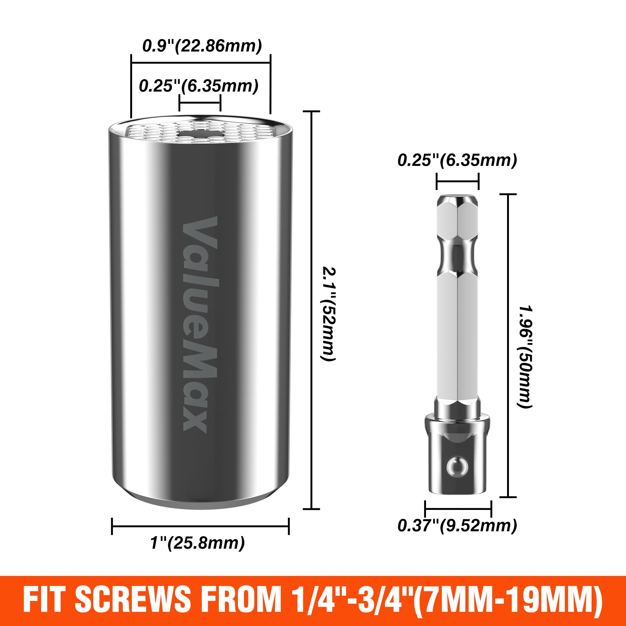 VALUEMAX 4 PCS Super Universal Socket Tools Gifts for Men, Christmas Stocking Stuffers for Father, Birthday Gifts, Cool Stuff Gadgets for Dad, Boyfriend, Power Drill Adapter (7-19 MM)