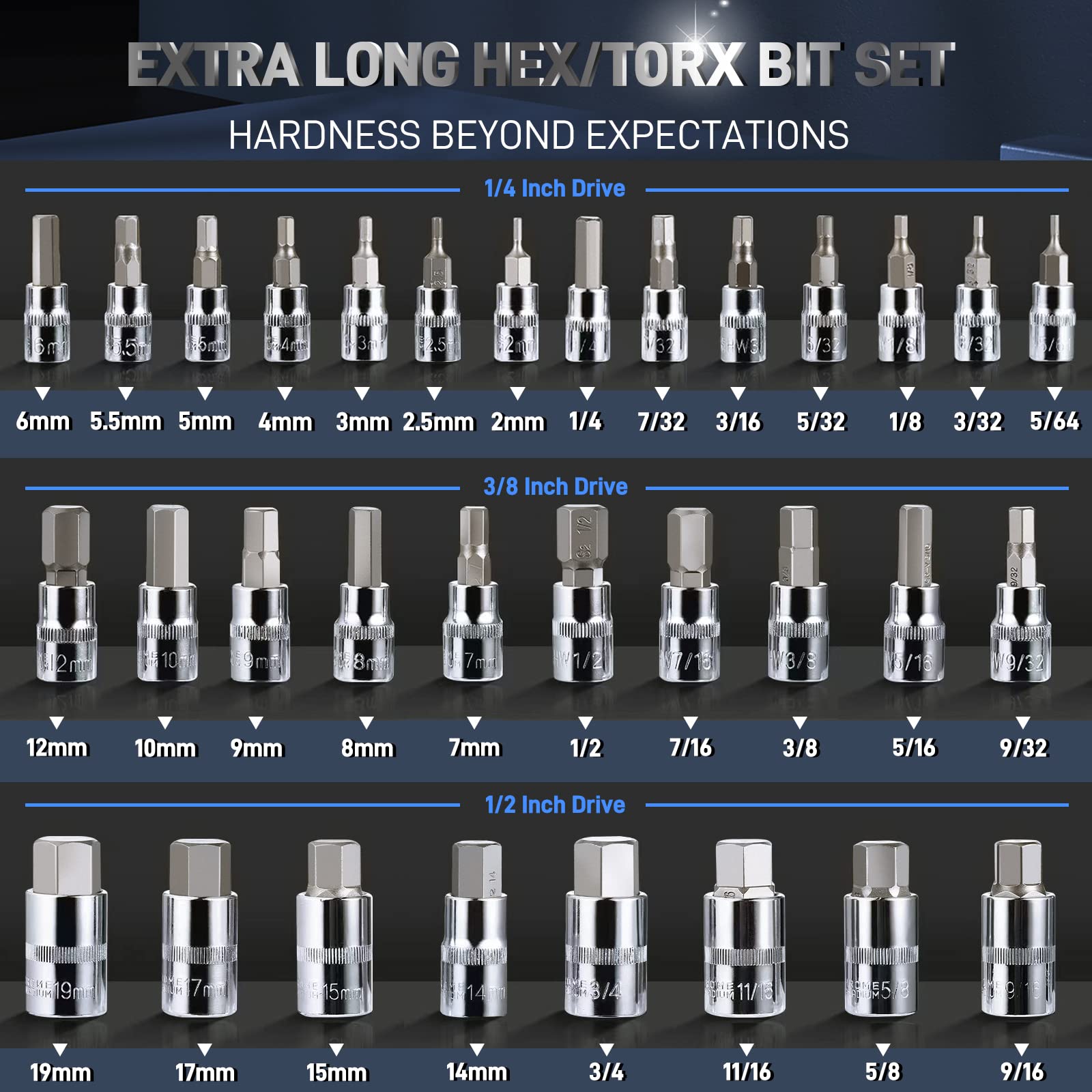 Disen 32-Piece HEX Bit Socket Set, SAE & Metric Allen Wrench Socket Set with Enhanced Storage Case, Premium Heat Treated Chrome Vanadium Steel & S2 Alloy Steel