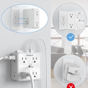 Surge Protector 8 Outlet Extender, TESSAN Multi Outlet Splitter with 3 USB Wall Charger (1 USB C Port), 3-Sided Multiple Plug Power Strip 1700J, USB Charging Station for Home Office Dorm Room