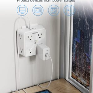 Surge Protector 8 Outlet Extender, TESSAN Multi Outlet Splitter with 3 USB Wall Charger (1 USB C Port), 3-Sided Multiple Plug Power Strip 1700J, USB Charging Station for Home Office Dorm Room