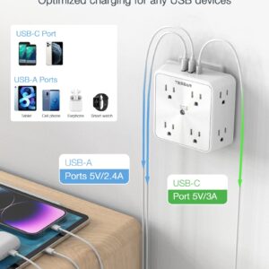 Surge Protector 8 Outlet Extender, TESSAN Multi Outlet Splitter with 3 USB Wall Charger (1 USB C Port), 3-Sided Multiple Plug Power Strip 1700J, USB Charging Station for Home Office Dorm Room