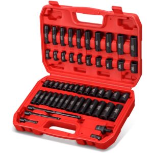 kboisha 1/4 inch drive master impact socket set, 53-piece cr-mo alloy steel socket set sae and metric from 3/16 inch - 9/16 inch and 4mm - 15mm standard and deep sockets with heavy duty storage case