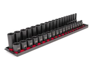 tekton 3/8 inch drive 6-point impact socket set with rails, 38-piece (6-24 mm) | sid91211