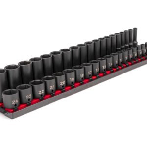 TEKTON 3/8 Inch Drive 6-Point Impact Socket Set with Rails, 38-Piece (6-24 mm) | SID91211