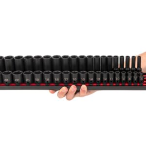 TEKTON 3/8 Inch Drive 6-Point Impact Socket Set with Rails, 38-Piece (6-24 mm) | SID91211