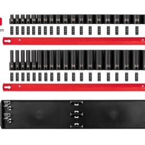 TEKTON 3/8 Inch Drive 6-Point Impact Socket Set with Rails, 38-Piece (6-24 mm) | SID91211