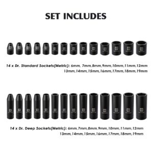 MIXPOWER 3/8'' Drive Master Impact Socket Set, 87-Piece Deep & Standard SAE and Metric,CR-MO, 1/4-Inch to 3/4-Inch and 6-19 mm, Impact Universal Sockets, Inverted Star Sockets, Extension Bar & Adapter