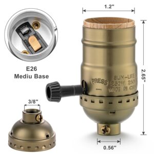 3 Way Lamp Socket Replacement, E26 Threaded Base, Turn Knob for Low-Medium-High Light Settings, Lamp Parts for Table and Floor Lamps Repair, Light Socket with Lamp Switch Kit (Antique Brass)