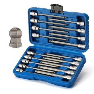 mayouko 3/8" drive extra long ball-end hex bit socket set, 1/8"-3/8", 3-10mm, sae&metric, 5.9 inch length