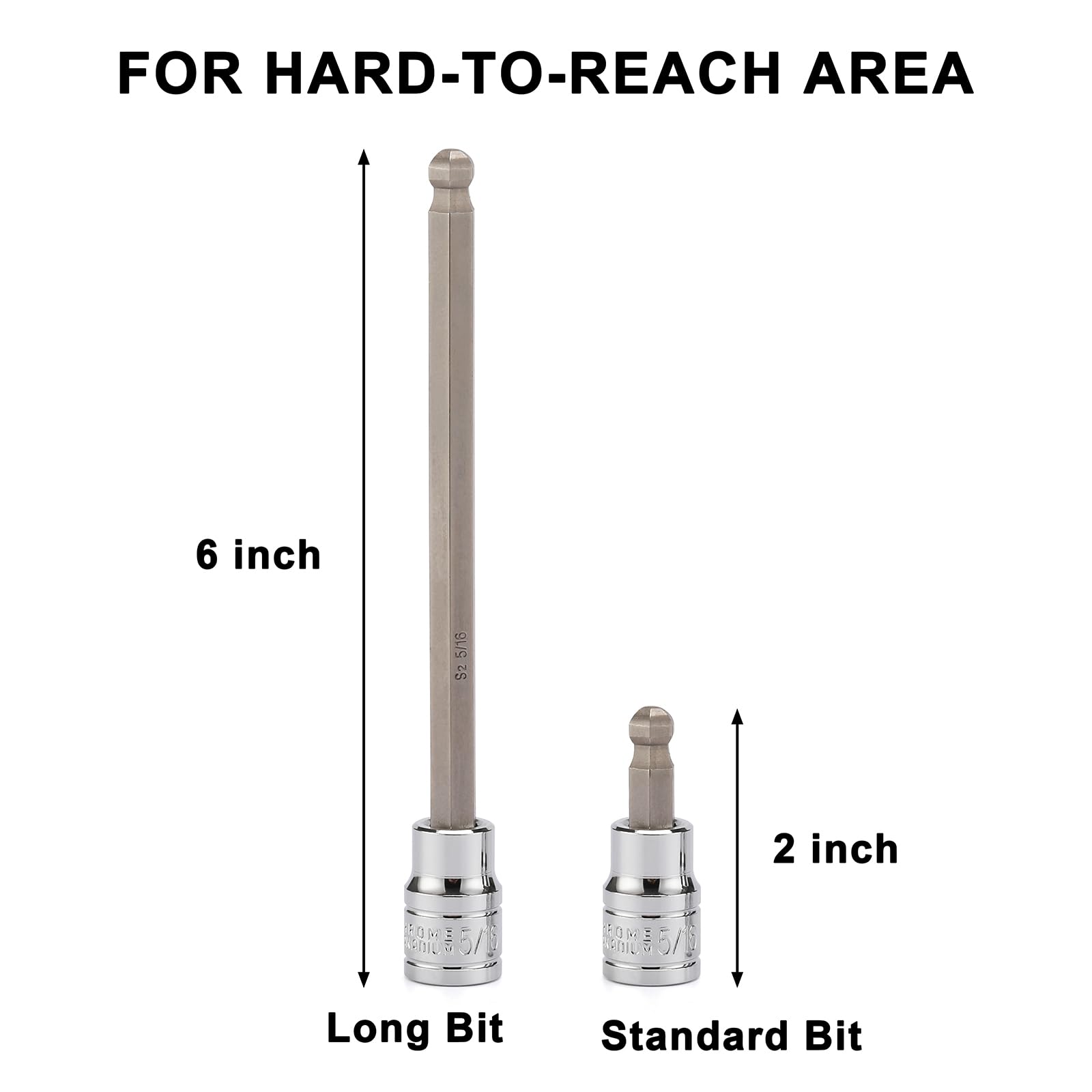 Mayouko 3/8" Drive Extra Long Ball-End Hex Bit Socket Set, 1/8"-3/8", 3-10mm, SAE&Metric, 5.9 Inch Length