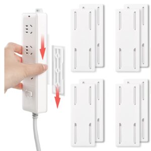 8 pack desktop socket fixer, plug-in surge protector holder, desktop mobile self-adhesive punch-free socket holder, for kitchen home office cable management (white) (white)