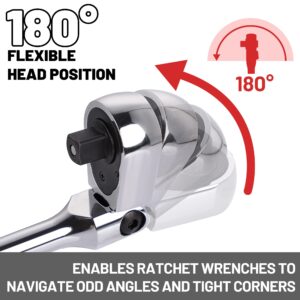 UYECOVE 1/4 Inch Drive Stubby Ratchet, Flex Head Ratchet 1/4 Ratchet Ratchet Wrench, 72 Tooth Quick Release Small Swivel Head Ratchet Cr-Mo Socket Wrench Flexible Ratchet Handle -4"/100mm