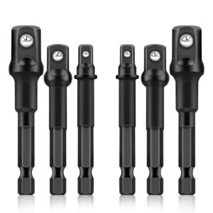 6pcs impact grade socket adapter set, 1/4", 3/8", 1/2" drive drill socket adapter, premium cr-v socket driver adaptor, hex shank driver socket adapter for cordless drill, screwdriver, power drill