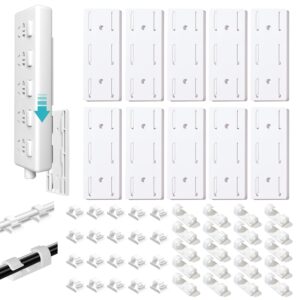 adhesive punch-free socket holder, 10pcs power stirp holder and 40pcs cable clips kit, self-adhesive power strip holder wall mount-space-saving and easy to install