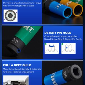 Orion Motor Tech 1/2" Drive Lug Nut Socket Set, Metric 17 19 21 mm & SAE 13/16 7/8 in. Wheel Socket Set, 5pc Impact Lug Nut Socket Set, Thin Wall Lug Nut Socket Set with Colored Protective Covers