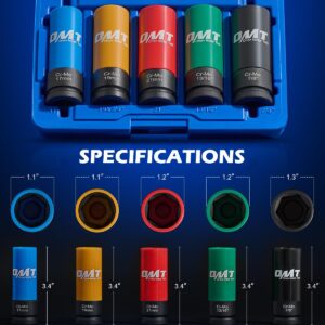 Orion Motor Tech 1/2" Drive Lug Nut Socket Set, Metric 17 19 21 mm & SAE 13/16 7/8 in. Wheel Socket Set, 5pc Impact Lug Nut Socket Set, Thin Wall Lug Nut Socket Set with Colored Protective Covers