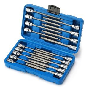 casoman 3/8"drive extra long ball-end hex bit socket set, 18 piece allen socket set, metric & sae, 3mm to 10mm, 1/8" to 3/8", cr-v and s2 steel