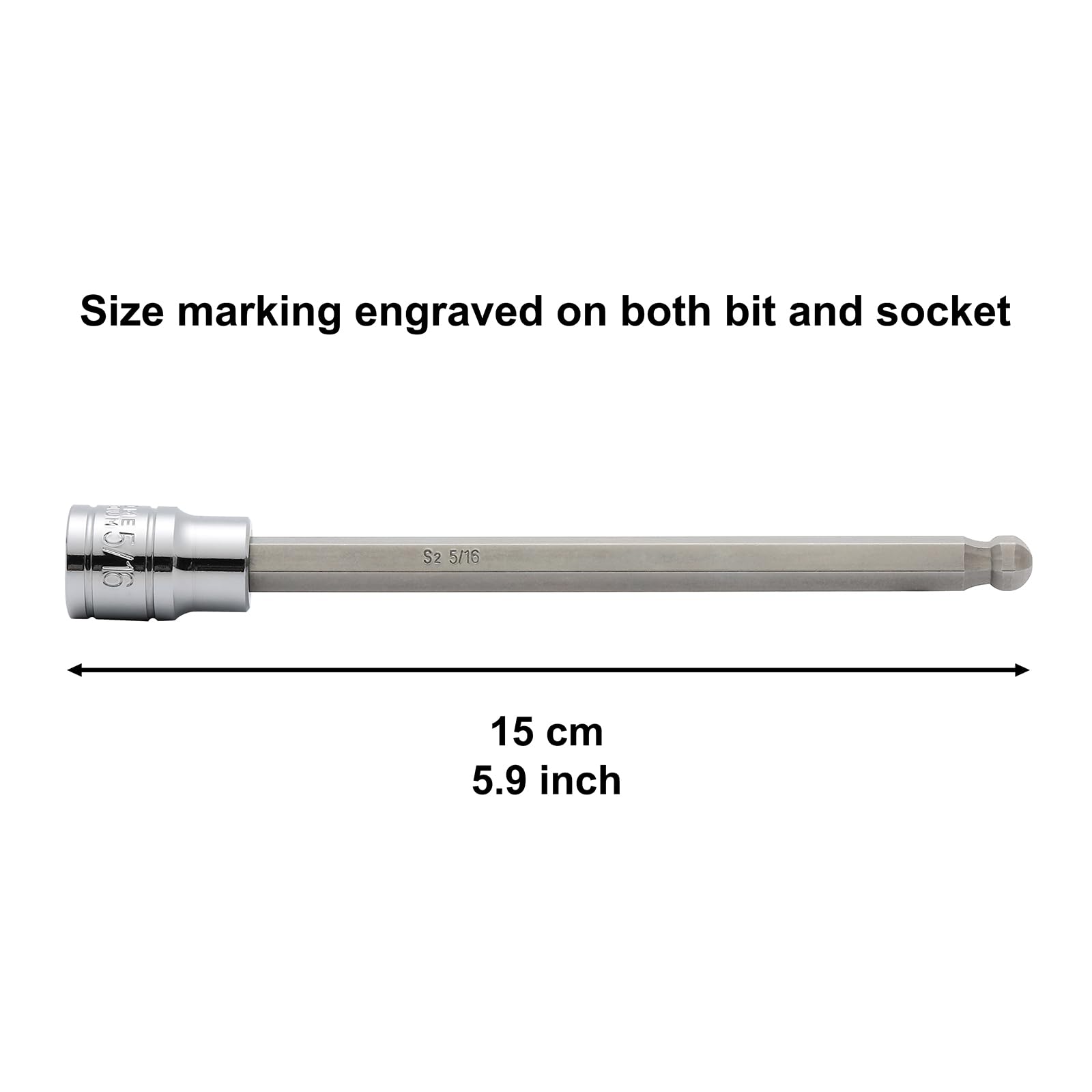 CASOMAN 3/8"Drive Extra Long Ball-End Hex Bit Socket Set, 18 Piece Allen Socket Set, Metric & SAE, 3mm to 10mm, 1/8" to 3/8", CR-V and S2 Steel