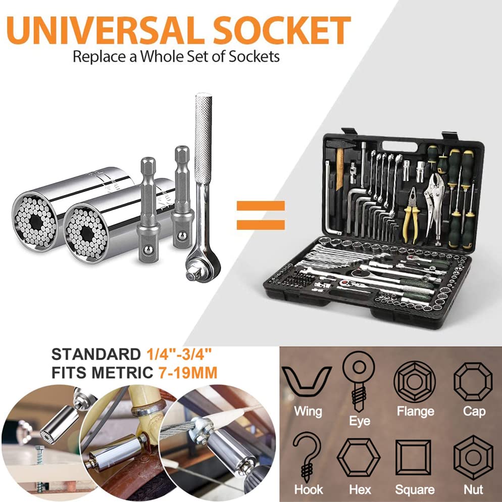 MUYDZ Super Universal Socket Wrench Tools Grip Multi Function Ratchet Wrench Power Drill Bit Adapter 1/4"-3/4" (7mm-19mm) 5Pc Set Professional Repair Tools Gifts for Dad Men Christmas Fathers Gift