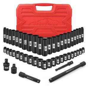 seketman 3/8-inch drive impact socket set,49 pieces,sae/metric,deep/shallow,(5/16"-3/4",8mm-22mm),6 point,cr-v steel,includes extension bar,adapter and universal joint