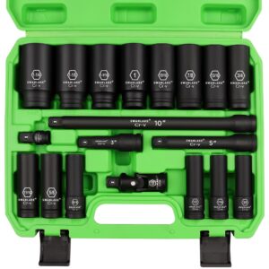 swanlake 1/2" impact socket set, 19-piece 6 point impact set,sae (3/8-inch to 1-1/14") standard impact socket set, cr-v, deep socket set 1/2 drive