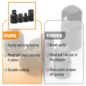 Bates- Impact Socket Adapter and Reducer Set, 4-pcs, Impact Sockets Adapter Sets, Impact Adapter, Socket Adapter Set, 1/2 to 3/8 Socket Adapter, 3/8 to 1/2 Socket Adapter, 3/8 to 1/4 Socket Adapter