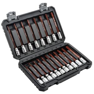 llndei 3/8-inch drive extra long allen hex bit socket set 19pcs- standard sae & metric (1/8"-3/8", 3-12mm), cr-v&s2 alloy steel, durable tool accessories kit for mechanics