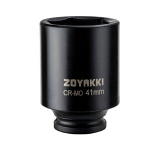 zoyakki 1/2" drive x 41 mm deep 6 pt impact socket, cr-mo, 1/2-inch drive 6 point axle nut socket for easy removal of axle shaft nuts (41mm)