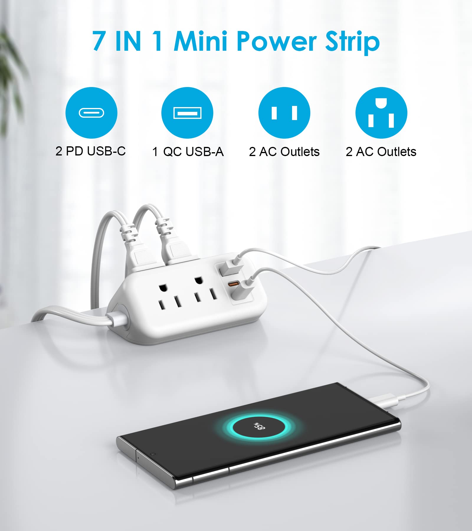 30W Power Strip USB C,5ft Black Extension Cord with USB C Ports, Small Portable Power Strip for Travel Home, Flat Plug 4 Outlet 3 USB Ports PD Fast Charging Cruise Power Strip Cruise Approved