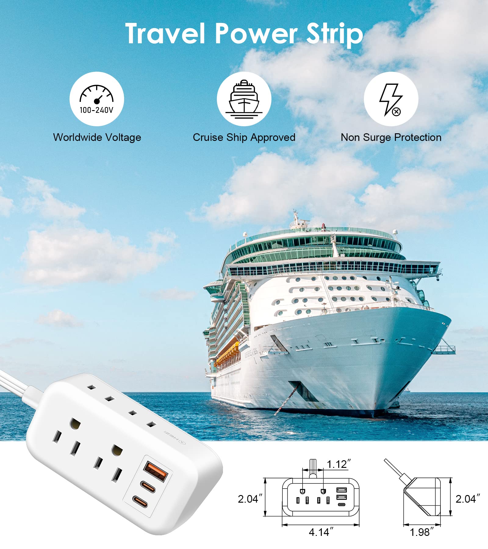 30W Power Strip USB C,5ft Black Extension Cord with USB C Ports, Small Portable Power Strip for Travel Home, Flat Plug 4 Outlet 3 USB Ports PD Fast Charging Cruise Power Strip Cruise Approved