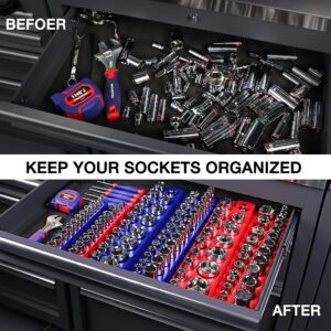 WORKPRO Magnetic Socket Organizer Set, 3-Piece Socket Holder Set Includes 1/4", 3/8" and 1/2" Drive SAE Socket Trays, Holds 68 Pieces Standard Size and Deep Size Sockets(Socket not Included)