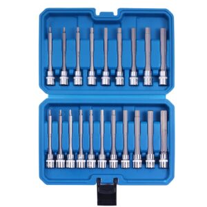 20pcs extra long hex bit socket set 3/8 inch drive | standard sae & metric (1/8-inch - 3/8-inch, 3-12mm) | s2 alloy steel allen bits | heavy duty cr-v sockets set