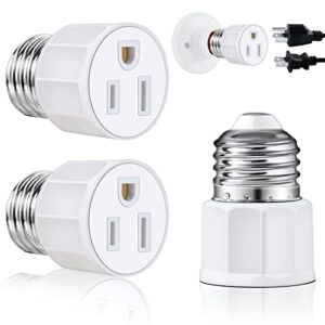 3 prong light socket to plug adapter - e26 e27 light socket to plug adapter - polarized light bulb plug adapter, 2/3 prong outlet socket splitter convert for garage porch camera (2, white)