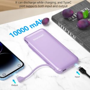 Metecsmart Portable Charger Power Bank with Built in Cable and AC Wall Plug, 10000mAh Fast USB C Phone Charger, Slim Thin Mini Charging Battery Pack Compatible with Smartphones and All USB-C Devices