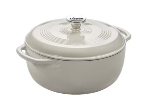 lodge 6 quart enameled cast iron dutch oven with lid – dual handles – oven safe up to 500° f or on stovetop - use to marinate, cook, bake, refrigerate and serve – oyster white