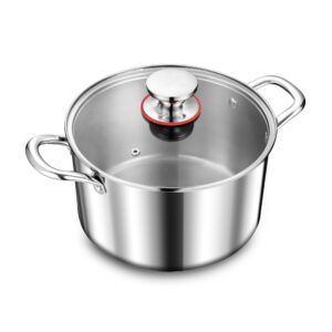 herogo 8 quart stock pot, 18/10 stainless steel cooking pot with lid, 8 qt pasta pot with handles, tri-ply stockpot for induction gas electric stove, dishwasher safe