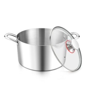 e-far 4 quart stock pot, tri-ply stainless steel cooking pot with glass lid and riveted handles, metal pasta soup pot for induction ceramic electric gas stoves, heavy duty & dishwasher safe