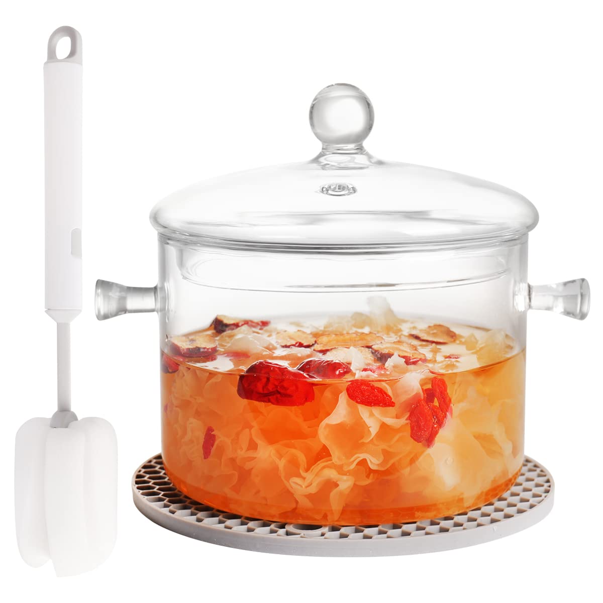 Clear Glass Pot Set for Cooking On Stove - 1.9l/67 Fl Oz Glass Cookware Simmer Pot for Safe for Pasta Noodle, Soup, Milk