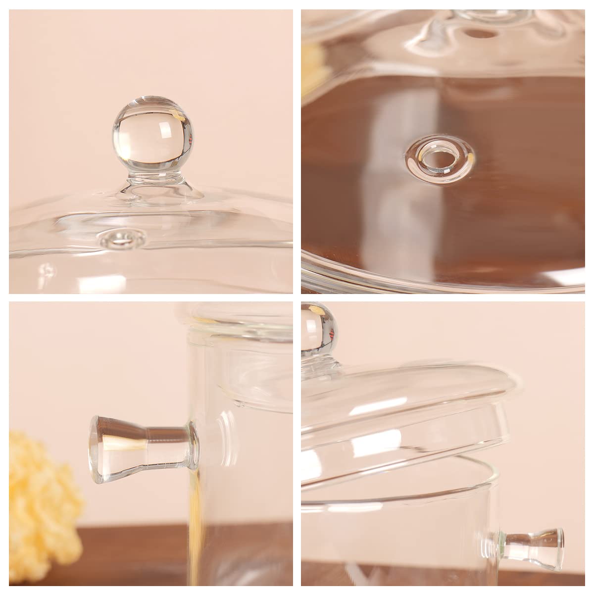 Clear Glass Pot Set for Cooking On Stove - 1.9l/67 Fl Oz Glass Cookware Simmer Pot for Safe for Pasta Noodle, Soup, Milk