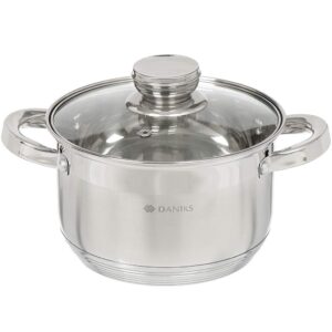 daniks standard stainless steel stock pot with glass lid | induction 2 quart | dishwasher safe pot | measuring scale | soup pasta stew pot | silver