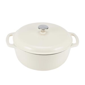 amazon basics enameled cast iron round dutch oven with lid and dual handles, heavy-duty, 6-quart, white