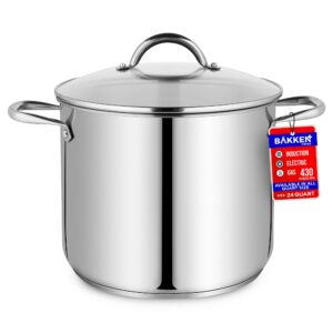 bakken-swiss deluxe 24-quart stainless steel stockpot w/tempered glass see-through lid - simmering delicious soups stews & induction cooking - exceptional heat distribution - heavy-duty & food-grade