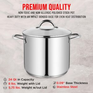 Bakken-Swiss Deluxe 24-Quart Stainless Steel Stockpot w/Tempered Glass See-Through Lid - Simmering Delicious Soups Stews & Induction Cooking - Exceptional Heat Distribution - Heavy-Duty & Food-Grade