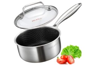 delarlo tri-ply hybrid stainless steel sauce pan sauce pot, small saucepan with glass lid, nonstick honeycomb induction saucier pot cookware, dishwasher safe & oven safe(1.5 quart)