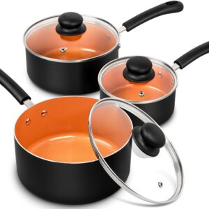 MICHELANGELO Nonstick Sauce Pan With Lid, 1QT&2QT&3QT Ceramic Saucepan, Copper Saucepans,PFAS-FREE Pot Set,Small Pots For Cooking,Multipurpose Cooking Pots Set For Home Kitchen,Dishwasher Safe